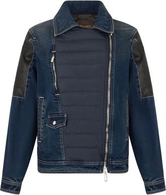 Moorer Femme, Vestes, Bleu, Taille: 44 FR Veste Rembourr&eacute;e &agrave; Garniture en Denim