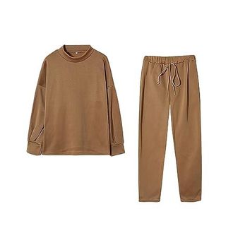 Generic Ensemble de surv&ecirc;tement pour femme en coton et lin - Combinaison d&eacute;t&eacute; assortie &agrave; manches mi-longues - Pantalon large - Ensemble r&eacute;tro de jogging pour 