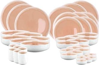 Bj&ouml;rn Borg OXYGEN Geschirrset, 42-teilig SR-COOXRP26 BJORN Steinzeug mit reaktiver Glasur, Puderrosa bis Beige, Sp&uuml;lmaschinen- und Mikrowellenfest, f&uuml;r 6 Persone