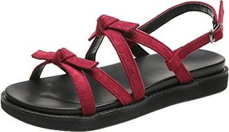 Generic Sandales plates pour femme - Double noeud - Sandales de marche tendance - Sandales de marche en cuir de couleur unie - Sandales confortables &agrave; semelle