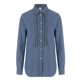Aspesi Chambray Denim Hemd mit R&uuml;schen - - Blouses & Shirts - Damen - Blau - L