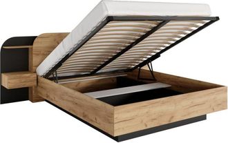 Vente-Unique Lit coffre avec chevets 160 x 200 cm - Avec LEDs - Coloris : Naturel et noir - juvisia