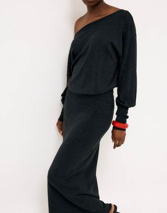 NA-KD robe midi &agrave; empi&egrave;cements manches chauve-souris gris fonc&eacute;