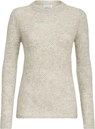 Brunello Cucinelli Lace Flowers Sweater In Sparkling Mohair And Virgin Wool