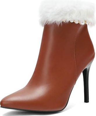 Generic Bottines dhiver habill&eacute;es en fausse fourrure pour femme - Bout pointu - Fermeture &eacute;clair - Chaussures de f&ecirc;te d&eacute;contract&eacute;es, marron, 37.5 EU