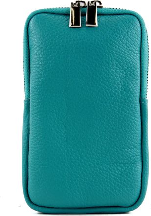 modamoda.de T197 Damen Leder Handytasche 6,7 Zoll Umh&auml;ngetasche handmade in Italy, Farbe:T&uuml;rkisblau
