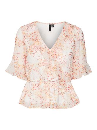 Vero Moda Vero Moda Womens VMDORA Kaya 2/4 WRAP WVN GA Top, Snow White/AOP:Dora, XS