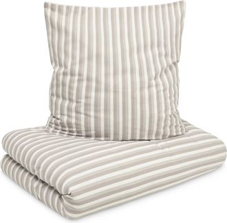 s.Oliver Feinflanellbettwäsche 155x220 cm - 100% Baumwolle, Reißverschluss, kuschelig & waschbar, Winterbettwäsche beige Streifen