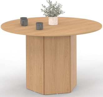IDMarket Berthe runder Esstisch f&uuml;r 6 Personen, sechseckiger Fu&szlig; aus Holz in Buche-Optik, 110 cm