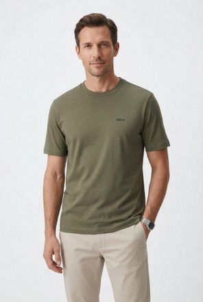 HUGO BOSS Rundhalsshirt Tee Regular Fit Stretch Jersey Cotton, Logo on Chest, Rundhals