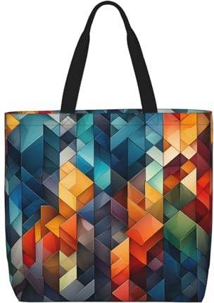 Generic Motifs G&eacute;om&eacute;triques Complexes Sac A Main Femme L&eacute;ger Tote Bag Pliable Sac A Main Femmes Pour Shopping Gym Universit&eacute;