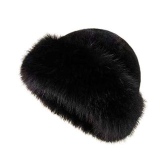 Generic Chapeau cloche dhiver en fausse fourrure, chapeau chaud en fausse fourrure de vison pour femme pour lext&eacute;rieur, Noir, Taille unique