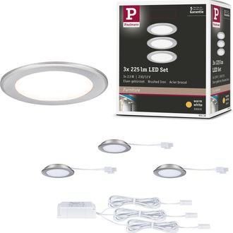 Paulmann 93116 LED M&ouml;beleinbauleuchten 3er-Set 65mm 3x2,5W 3x180lm 230/12V 3000K Eisen geb&uuml;rstet
