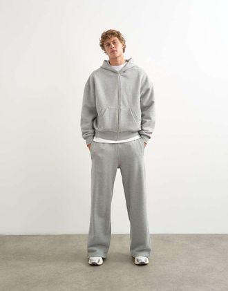 Topman jogger premium &agrave; jambes larges, &eacute;pais, avec zip lat&eacute;ral int&eacute;gral, gris chin&eacute;