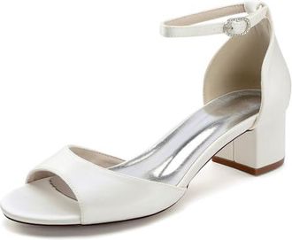 Generic Chaussures De Mariage Femmes Bout Ouvert Talons Sandales Blocs Bas Mari&eacute;e Sexy High Heels Bureau Travail Soir 4.5Cm,Ivoire,37 EU