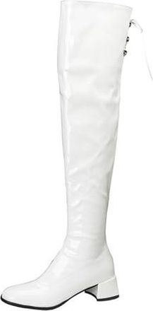 Generic Bottes dhiver extensibles à bout rond pour femme - Talon bloc - Doublure en fausse fourrure - Pour discothèque, blanc, 38 EU