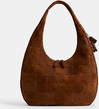 Coach Alter/Ego Große Schultertasche In Halbmondform Aus Upcrafted-Wildleder Im Schachbrettmuster