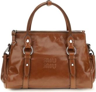 Miu Miu Gl&auml;nzende Lederhandtasche - - Bags - Damen - Braun - ONE SIZE