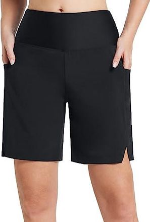 Baleaf Short de Bain Long pour Femme avec Poches à séchage Rapide, Noir, XXL