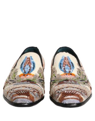 Dolce & Gabbana Mens Multicolor Sequin Embroidered Loafers Shoes Leather