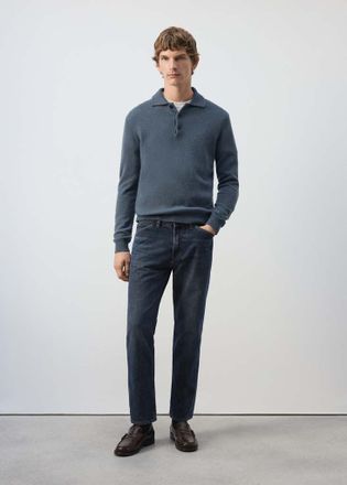 Mango Pull polo en maille m&eacute;lang&eacute;e laine et cachemire bleu indigo - Homme - XXL - MANGO MAN