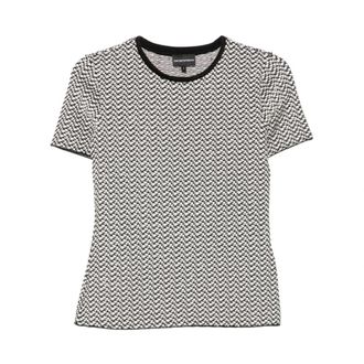 Emporio Armani Kurzarm-Pullover aus Jacquard-Jersey mit geometrischem Muster - - Tops - Damen - Schwarzk - S