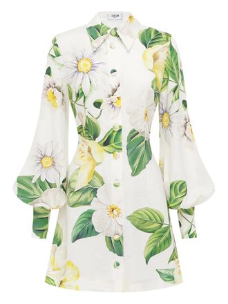 LEO LIN robe-chemise courte à fleurs - Blanc