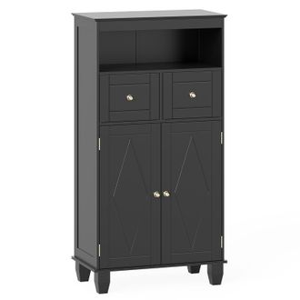 Giantex 108 cm Badezimmerschrank, freistehender Badschrank mit 2 Schubladen, Verstellbarer Ablage & offenem Regal, 56 x 30 cm Aufbewahrungsschrank f&uuml;r Waschra