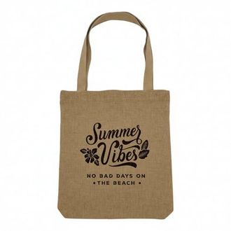 Fabulous Sac Shopping Tote Bag Aspect Lin - No Bad Days on the Beach Surf Vacances Et&eacute; Voyage - Sac de Courses Toile Epaisse 360g Beige Naturel Cabas Port&eacute; Epa