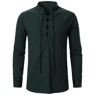 Generic T-shirt &agrave; manches longues pour homme, mode jeune, col montant, chemise &agrave; manches longues, Vert arm&eacute;e., XXL