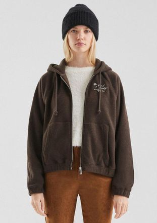 QS by s.Oliver Sweatjacke Sweatshirt Flauschige Teddy Fleece Hoodie Jacke mit Stickerei