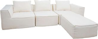 Hhg Canap&eacute; en l 399, canap&eacute; lounge avec ottomane, modulable &agrave; droite/gauche, tissu/textile 63x270x190cm, cr&egrave;me