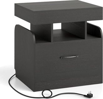 Costway Table de Chevet avec Station de Charge, Table de Nuit avec Tiroir, Plateau & &Eacute;tag&egrave;res Ouvertes, 50 x 40 x 55 cm, pour Salon, Chambre, Bureau, Blanc