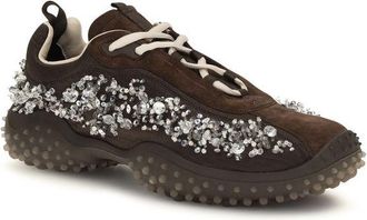 Miu Miu Crystal-Embellished Suede Sneakers - Brown