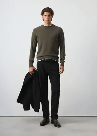 Mango Pull-over maille laine m&eacute;lang&eacute;e kaki - Homme - XXL - MANGO MAN
