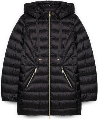 Fiorella Rubino Femme, Vestes, Noir, Taille: 52 FR Longue doudoune avec capuche amovible