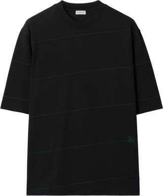 Burberry Homme, Tops, Noir, Taille: M T-shirt en coton ray&eacute; &agrave; imprim&eacute; monogramme
