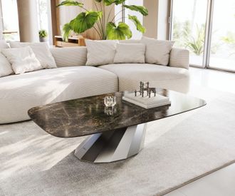 DELIFE Couchtisch Edge Boot 140x80 cm Keramik Emperador Extra Lucidato Dunkelbraun Parabi Edelstahl geb&uuml;rstet, Couchtische