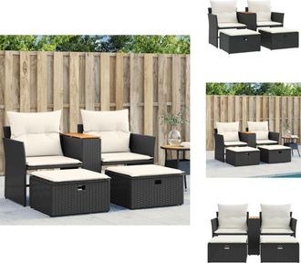 vidaXL Gartensofa 2-Sitzer mit Hockern Schwarz Poly Rattan - Gartensofa - Outdoor-Sofa - Terrassenm&ouml;bel - Gartenm&ouml;bel - Rattanm&ouml;bel
