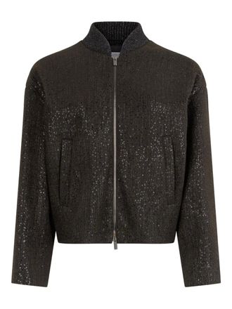 PESERICO veste zipp&eacute;e orn&eacute;e de sequins - Marron