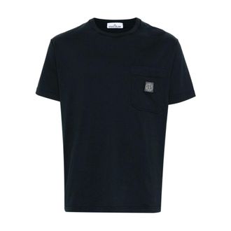 Stone Island Homme, Tops, Bleu, Taille: XL T-shirt Bleu avec Poche et Patch Logo