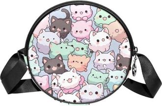 Generic Sac &agrave; bandouli&egrave;re rond pour femme, joli chat, petit sac &agrave; bandouli&egrave;re avec fermeture &eacute;clair, bretelles r&eacute;glables, sac &agrave; main rond d&eacute;contract&eacute; pour fem