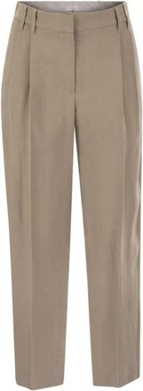 Brunello Cucinelli Femme, Pantalons, Brun, Taille: 42 FR Pantalon Droit &agrave; Plis sur le Devant