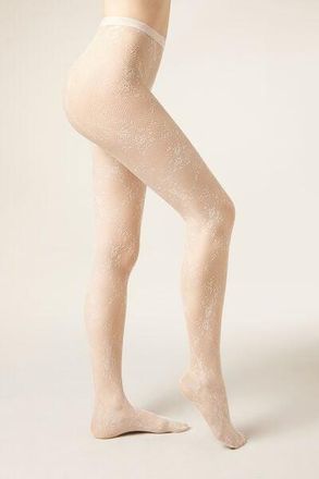 Calzedonia Strumpfhose Aus Blumenspitze Wei&szlig;