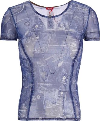 Diesel Femme, Tops, Bleu, Taille: 40 FR Denim Print T-shirt