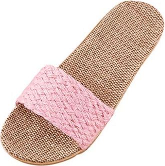 Generic Pantoufles de bain pour femme - Antid&eacute;rapantes - Pour l&eacute;t&eacute; - En lin - Pour lint&eacute;rieur - Bout ouvert - Chaussures de plage plates - Couleur unie - Conf