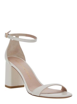 Stuart Weitzman Womens Heeled Sandals Nudist Block 75 White Leather Calf