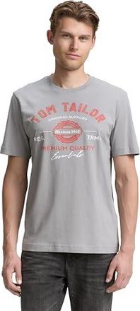 Tom Tailor T-Shirt pour Homme avec Logo imprim&eacute; en Coton, 30992 - Gris Formel, L