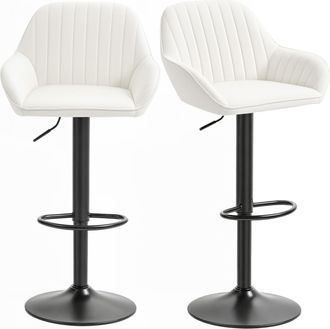 HOMCOM 2er Set Barhocker, Hohe Küchenhocker mit Verstellbarer Höhe 87-107 cm, Hohe Küchenstühle, Samt gepolstert, Rückenlehne und Fußstütze, Creme