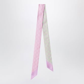 Gucci Schmaler Seidenschal mit GG-Motiv in Rosa und Aquamarin